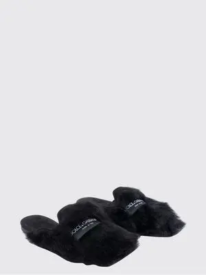 Dolce & Gabbana Shearling Slippers - Black