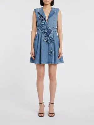 GANNI A-line Mini Dress In Recycled Denim With Floral Appliqu - Blue