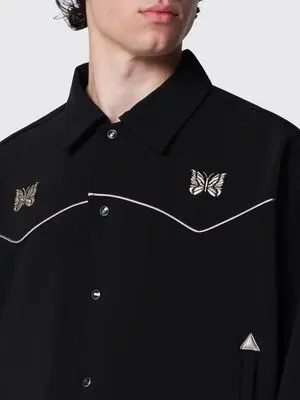 Needles Piping Cowboy Western Overshirt With Butterfly Print - Black