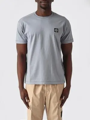 Stone Island Cotton T-shirt With Compass Logo Patch On The Chest Blue 1
