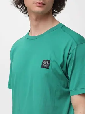 Stone Island Cotton T-shirt With Compass Logo Patch On The Chest - Grass Green