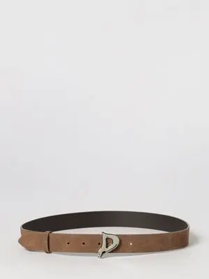 DONDUP Suede Leather Belt With Monogram Buckle - Brown
