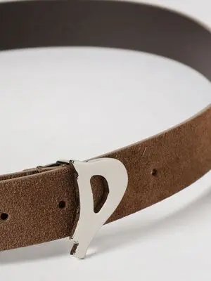DONDUP Suede Leather Belt With Monogram Buckle