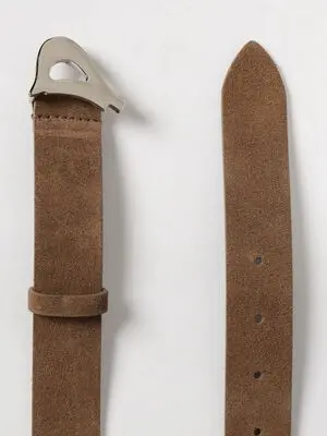 DONDUP Suede Leather Belt With Monogram Buckle