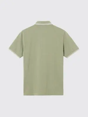 Stone Island Cotton Polo Shirt With Compass Logo And Contrast Striped Collar - Military