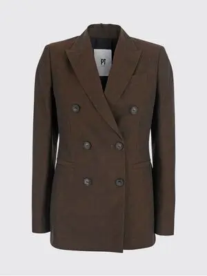 PT TORINO Cropped Double-breasted Linen-blend Blazer With Peak Lapels