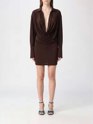 Andamane Long-sleeved Sheath Mini Dress In Jersey With V-neck - Brown