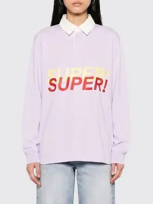 JW Anderson Long-sleeved Slogan Print Cotton Polo Shirt - Violet