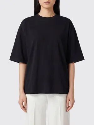 TELA Relaxed Fit Cotton T-shirt With Crew Neck And Dropped Shoulders - Black