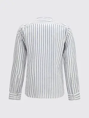 BROOKSFIELD Striped Linen And Cotton Blend Shirt With Mandarin Collar