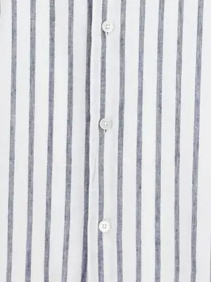 BROOKSFIELD Striped Linen And Cotton Blend Shirt With Mandarin Collar