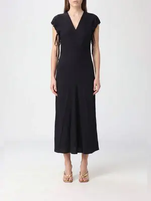 TELA Corinna V-neck Linen-blend Midi Sheath Dress - Black