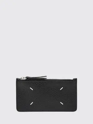 MAISON MARGIELA Flat Calf Leather Card Holder With Stitching And Zip Pocket - Black