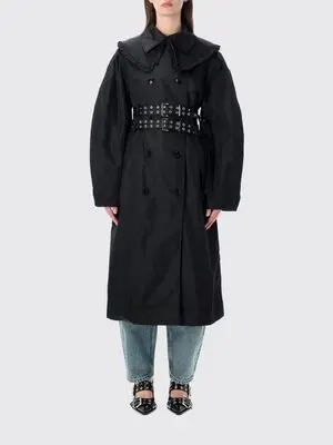 GANNI Double Breasted Trench Coat With Double Belt - Black