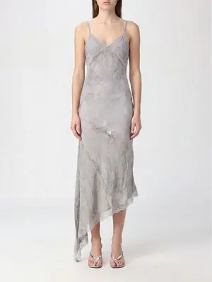 Andamane Rosetta Satin Midi Dress With Halter Neck And Lace Inserts - Grey