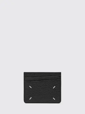 MAISON MARGIELA Pebbled Calfskin Card Holder With White Stitch Logo - Black