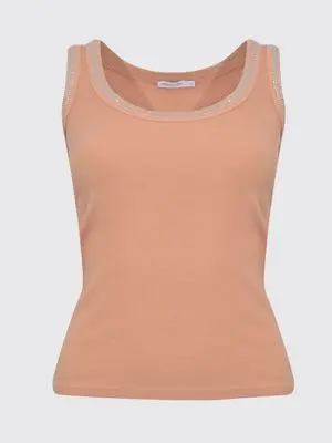 Patrizia Pepe Stretch Cotton Top With Rhinestones - Pink