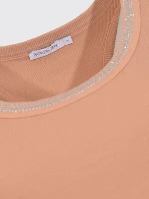 Patrizia Pepe Stretch Cotton Top With Rhinestones - Pink