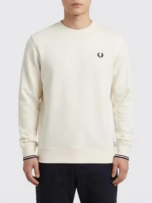 Fred Perry Cotton Crew-neck Sweatshirt With Logo - Ecru
