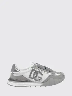 Dolce & Gabbana Dg Athletic Sneakers In Suede And Nylon With Rhinestone Dg Monogram - Grey