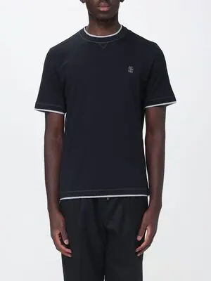 Brunello Cucinelli Slim Fit Cotton T-shirt With Contrast Logo And Trims - Black