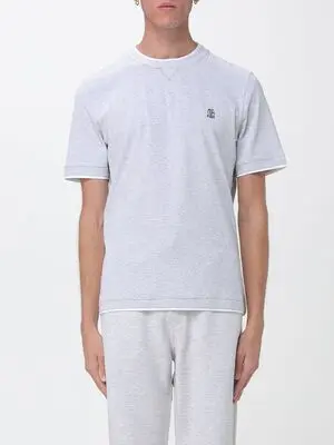 Brunello Cucinelli Slim Fit Cotton T-shirt With Contrast Logo And Trims - Grey