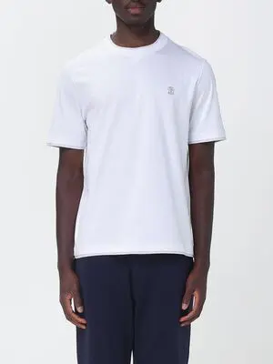 Brunello Cucinelli Slim Fit Cotton T-shirt With Contrast Logo And Trims - White