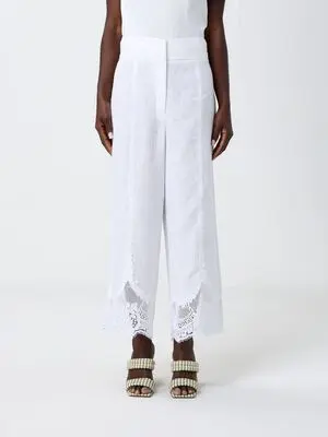 TWINSET Linen Cropped Trousers With Lace Inserts - White