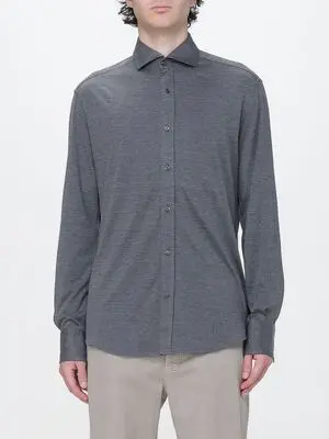 Brunello Cucinelli Slim Fit Cotton And Silk Shirt With French Collar - Grey