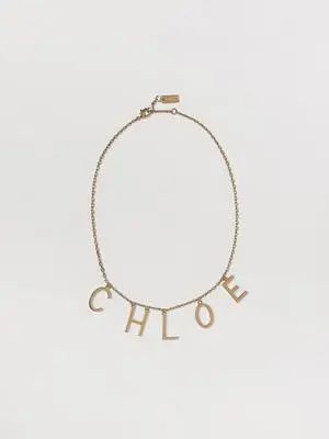 Chloé Brass Necklace With Logo Charm - Gold
