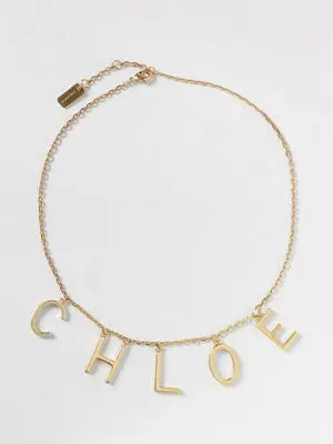 Chloé Brass Necklace With Logo Charm - Gold