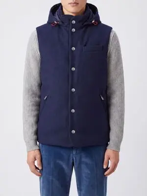 Brunello Cucinelli Padded Wool Vest With Detachable Hood - Blue