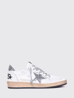 GOLDEN GOOSE Ball Star Leather Sneakers With Glitter Logo And Distressed Effect