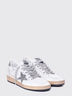 GOLDEN GOOSE Ball Star Leather Sneakers With Glitter Logo And Distressed Effect