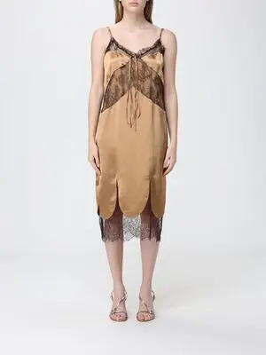 FERRAGAMO Midi Slip Dress With Lace Accents