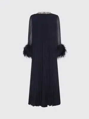 SELF-PORTRAIT Pleated Chiffon Dress With Crystal Embellishments And Feather Cuffs