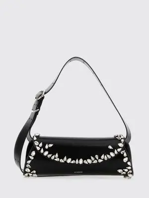 JIL SANDER Cannolo Leather Bag With Rhinestone Embellishments - Black
