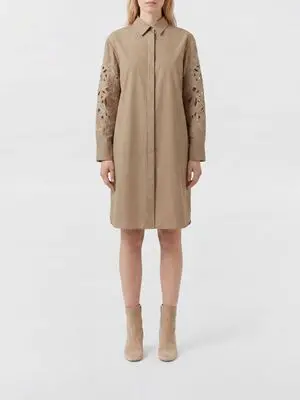 Agnona Cotton Mini Chemisier Dress With Macramé Inserts - Brown