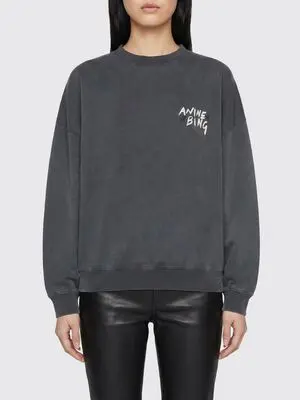 ANINE BING Cotton Crewneck Sweatshirt With Logo - Black
