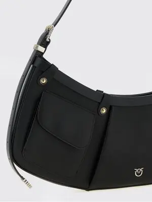 Pinko Leather Shoulder Bag With Pockets - Black