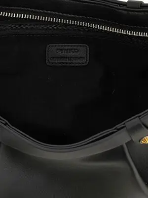 Pinko Leather Shoulder Bag With Pockets - Black