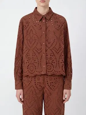 MC2 SAINT BARTH Long-sleeved Broderie Anglaise Cotton Shirt - Brown