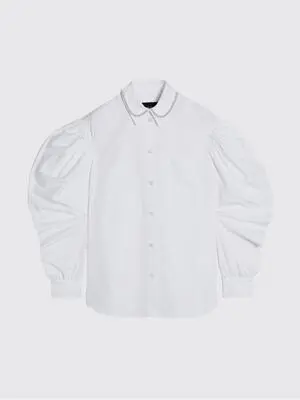 Simone Rocha Cotton Poplin Shirt With Balloon Sleeves And Beaded Embellishments