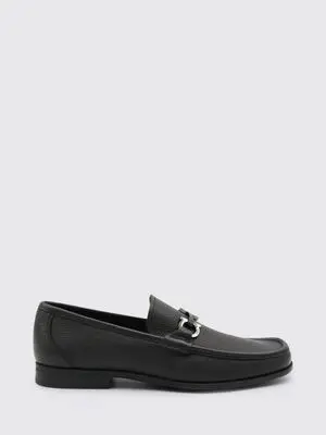 FERRAGAMO Gancini Grained Leather Loafers - Black