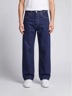 LEVI'S Straight Fit Cotton Denim Jeans With Worn Effect - Navy