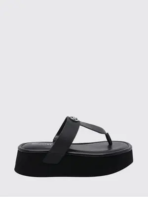 Michael Kors Koya Saffiano Coated Cotton And Leather Platform Thong Sandals