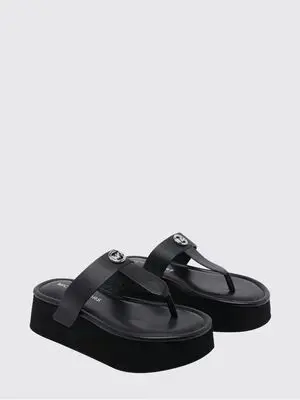 Michael Kors Koya Saffiano Coated Cotton And Leather Platform Thong Sandals