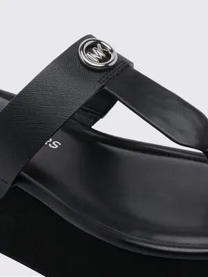 Michael Kors Koya Saffiano Coated Cotton And Leather Platform Thong Sandals