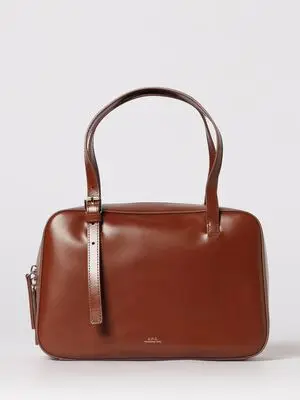 A.p.c. Virginie Patent Leather Handbag With Double Handle And Shoulder Strap - Brown