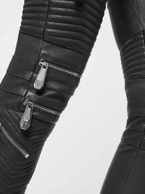 Philipp Plein Skinny Fit Leather Pants With Zip Detail